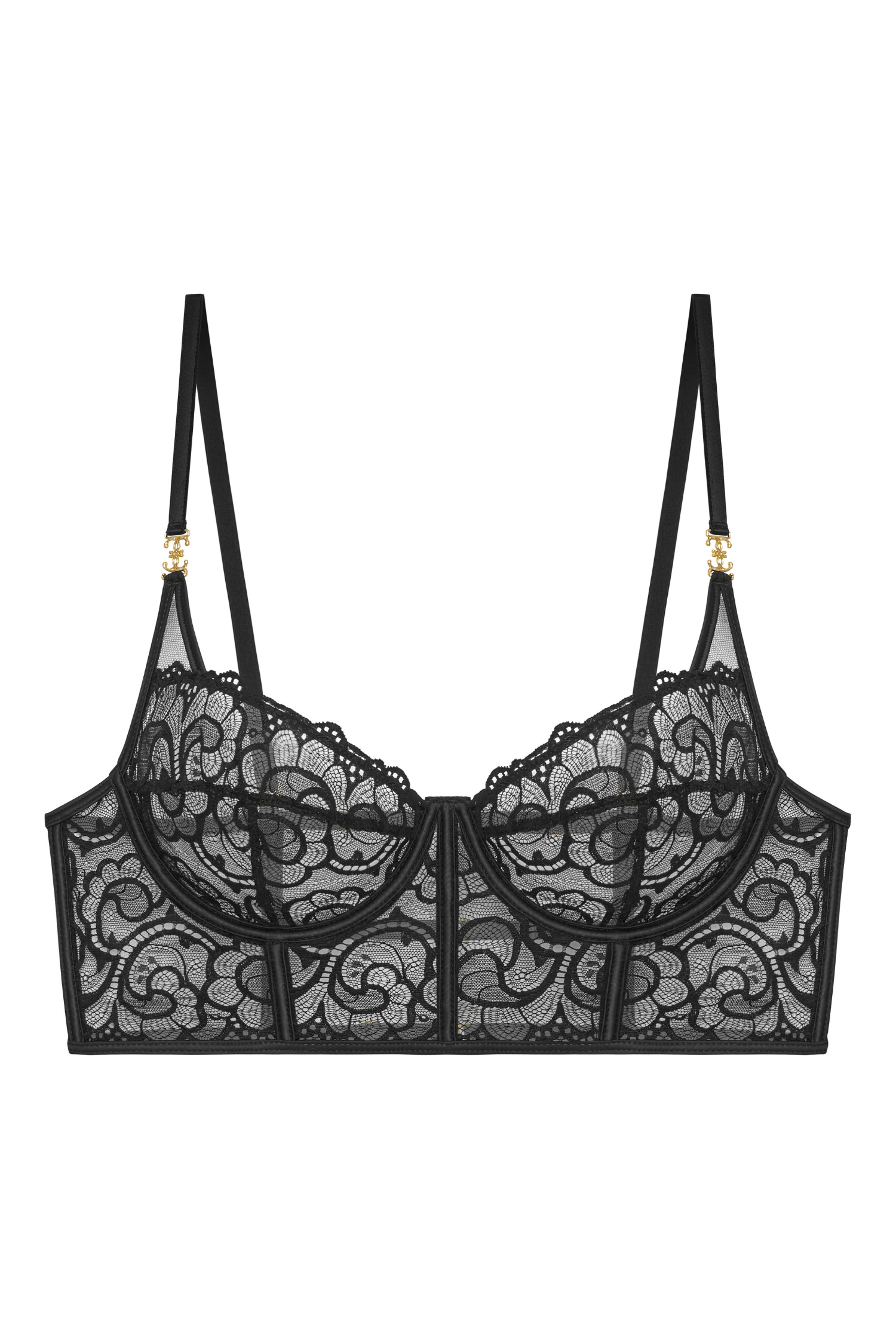 Celest Semi-Corset – Black Lace – Gold Details – Adjustable Back ...