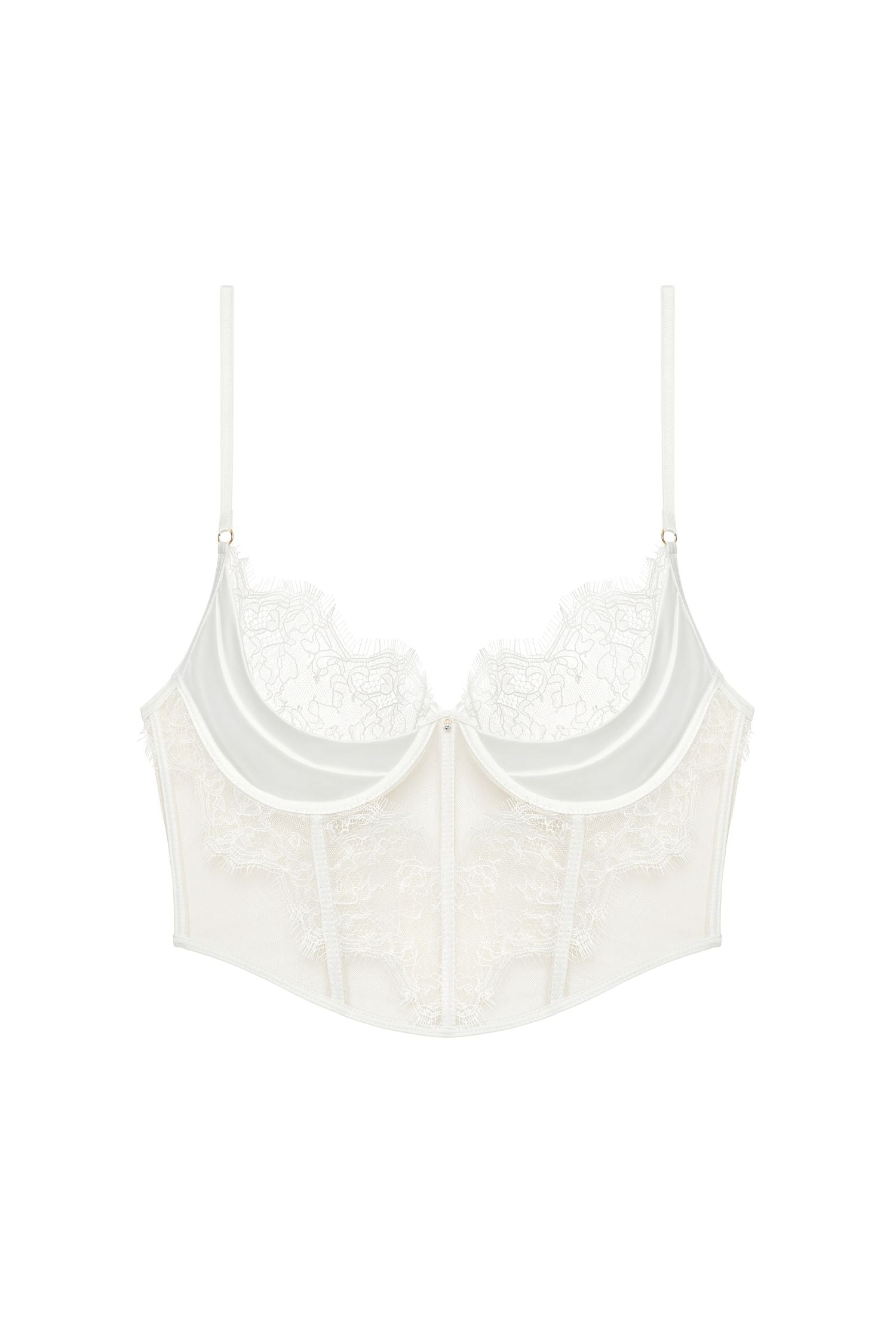 Grisella half-corset in off-white with pleated satin and lace details ...